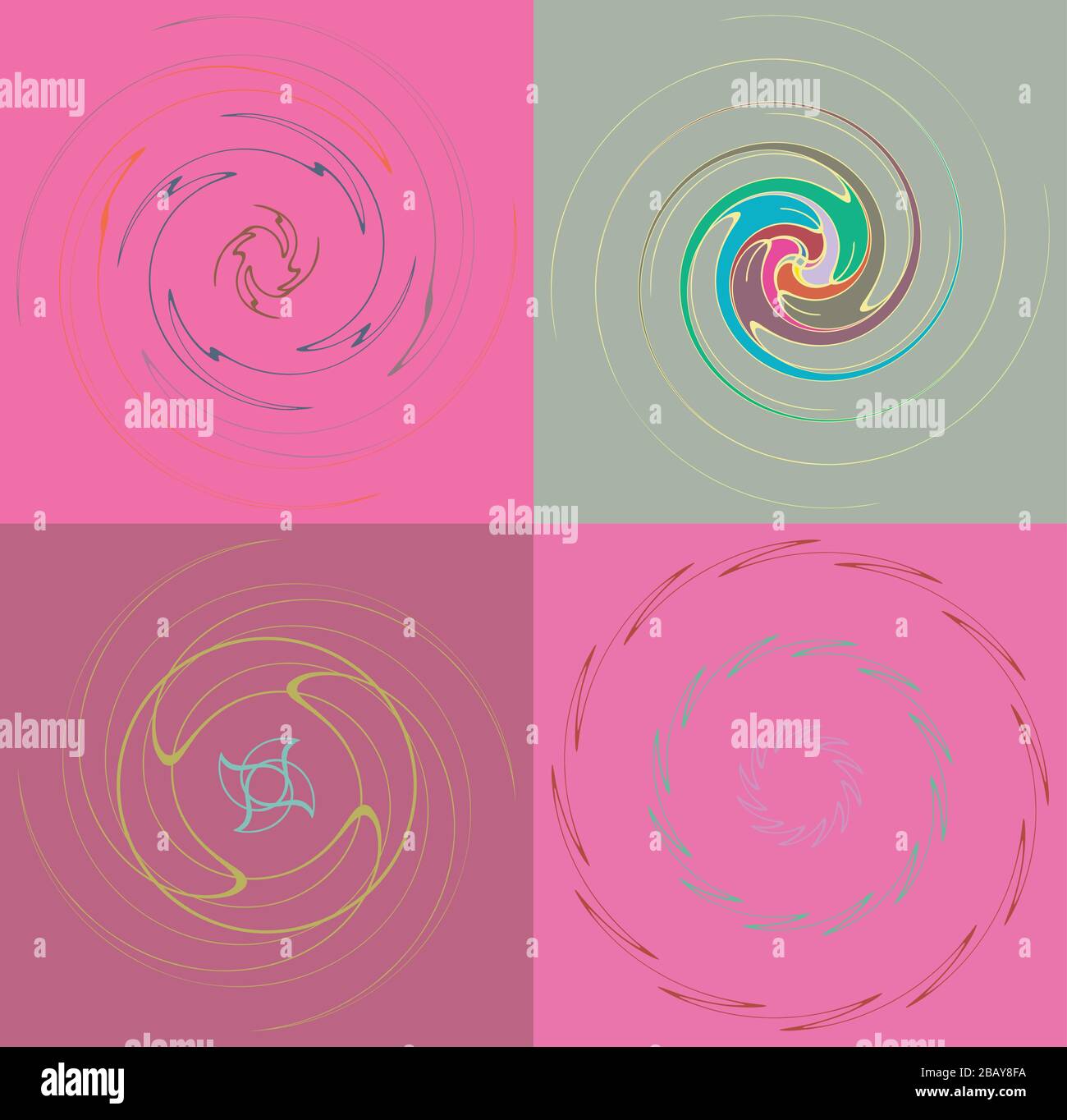 Set of mottled, multi color and colorful spiral, swirl, twirl shapes ...