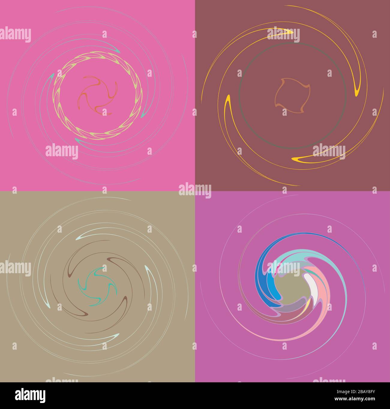 Set of mottled, multi color and colorful spiral, swirl, twirl shapes ...
