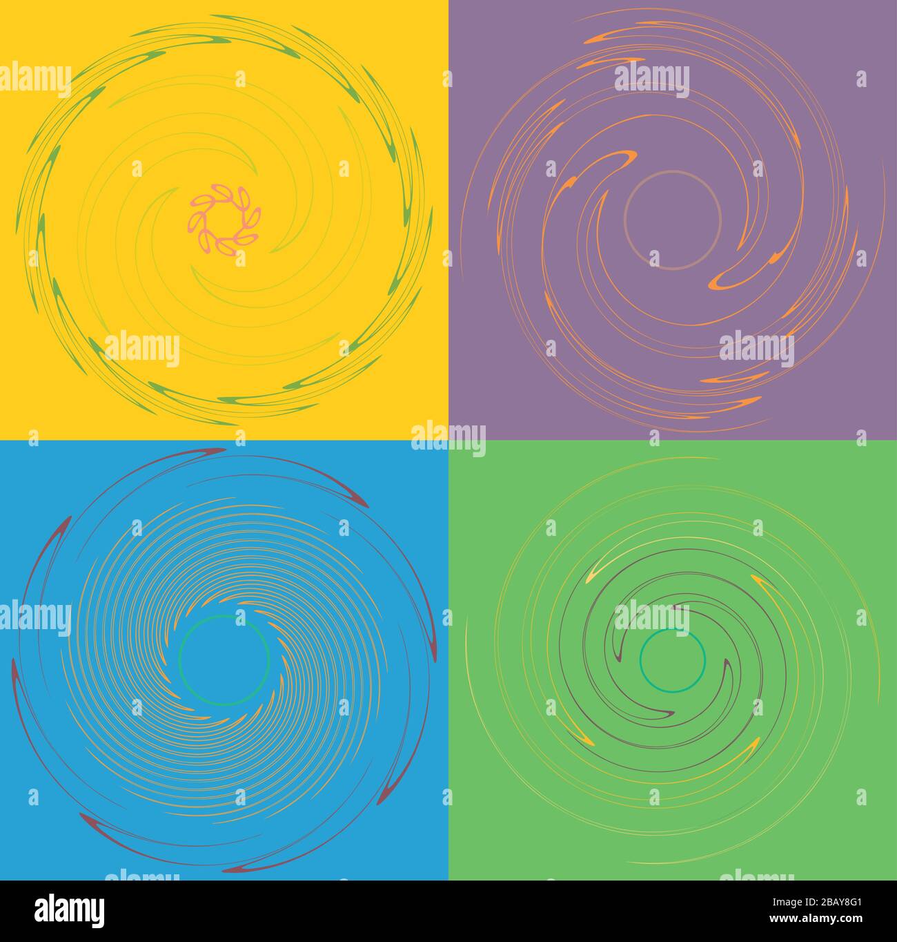 Set of mottled, multi color and colorful spiral, swirl, twirl shapes ...