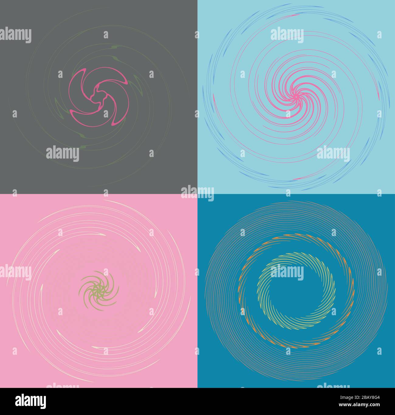 Set of mottled, multi color and colorful spiral, swirl, twirl shapes ...