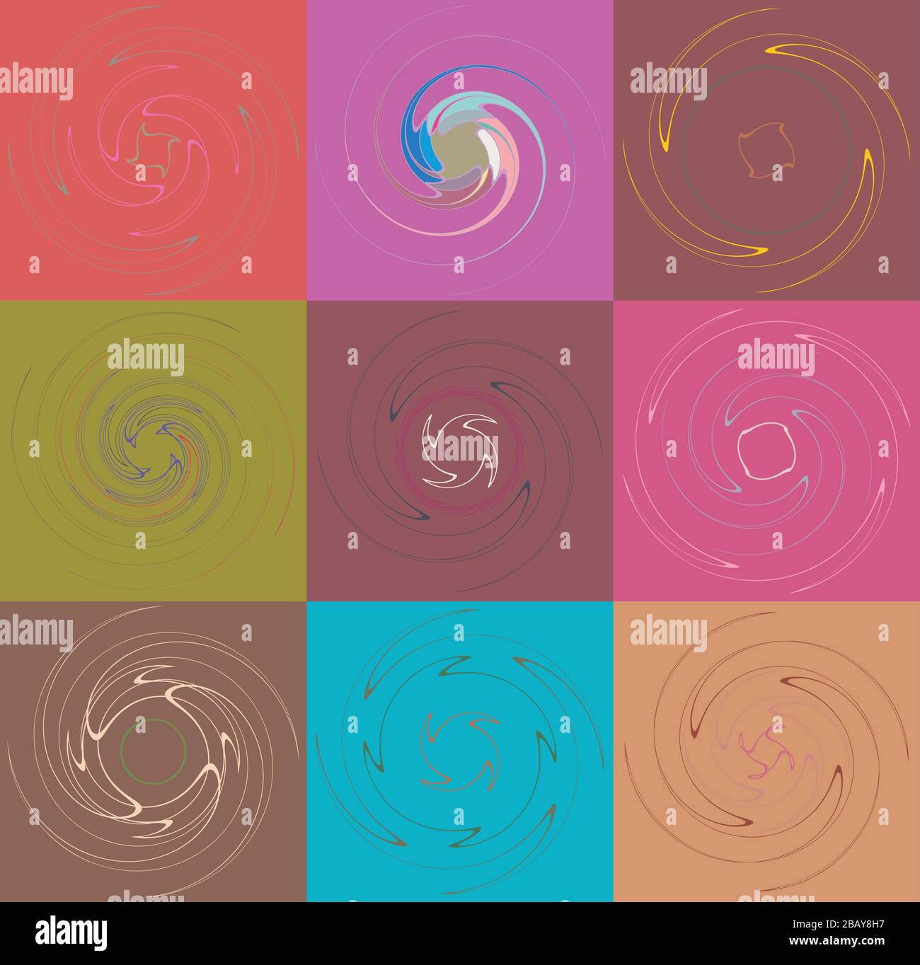 Set of mottled, multi color and colorful spiral, swirl, twirl shapes ...