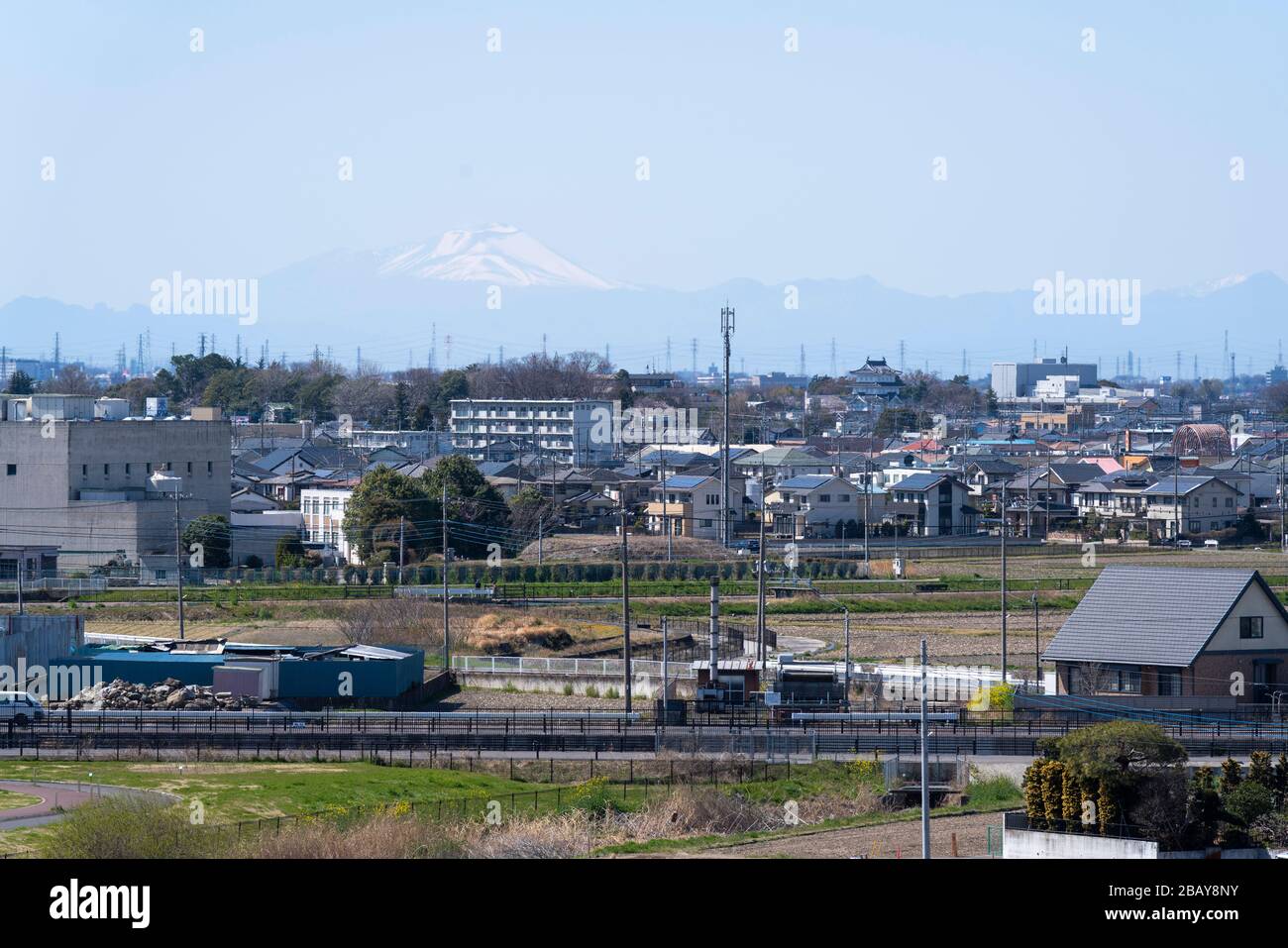 Mt. Asama and Reconstructed Yagura of Oshi Castle, view from Top of ...