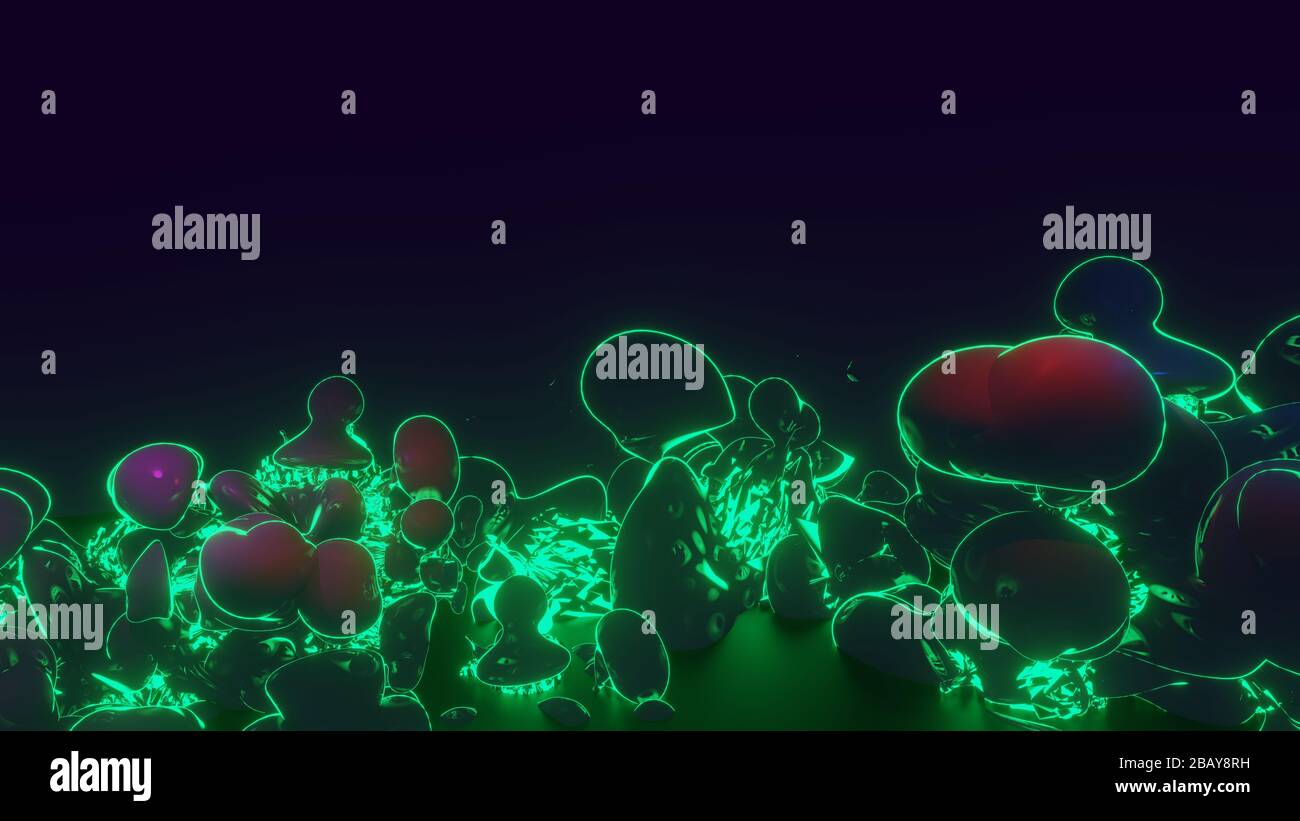 Digital illustration of multiplying bacterial cells against a black ...