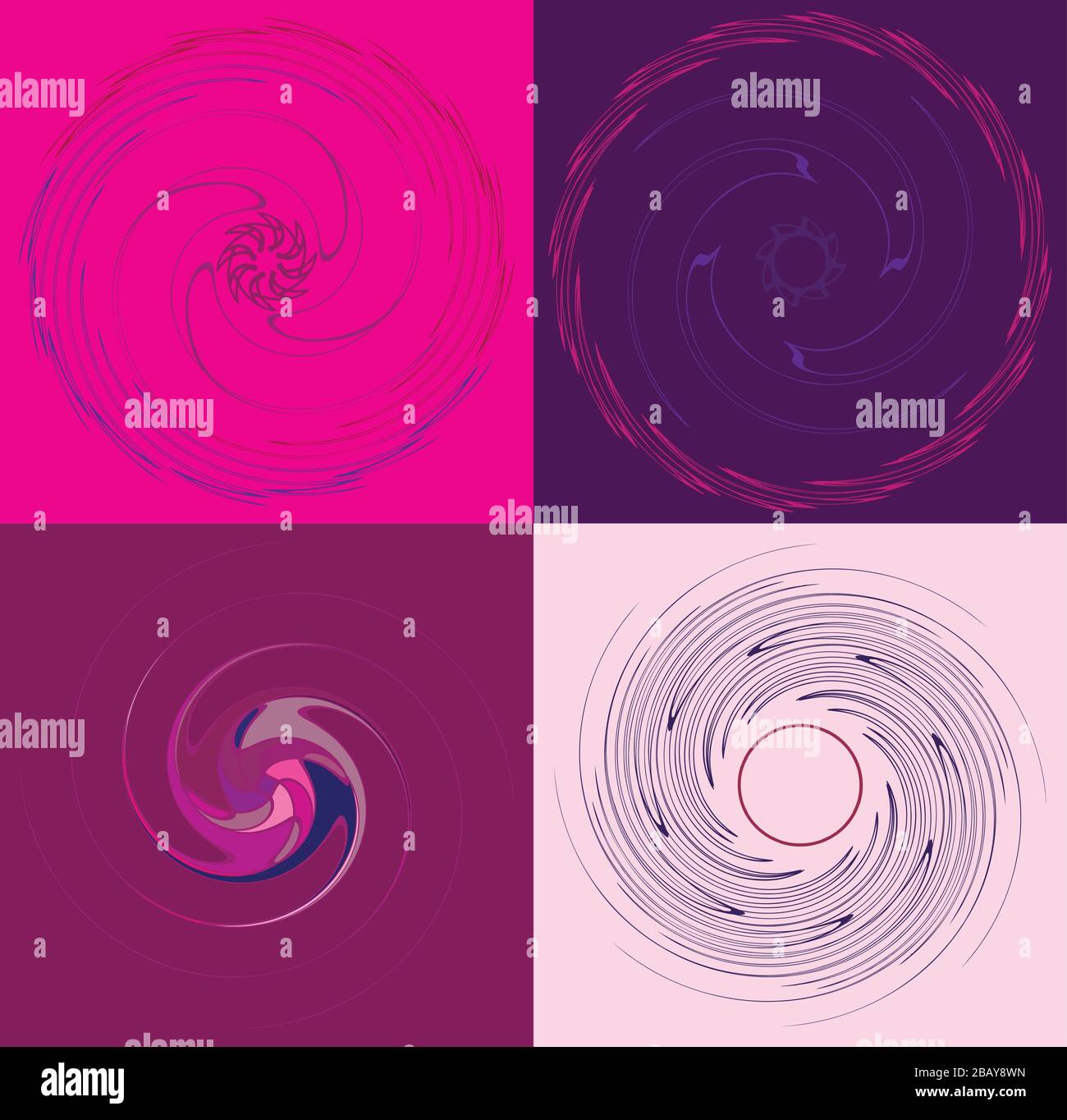 set of colorful, multicolor and monochrome cyclic, cycle concentric ...