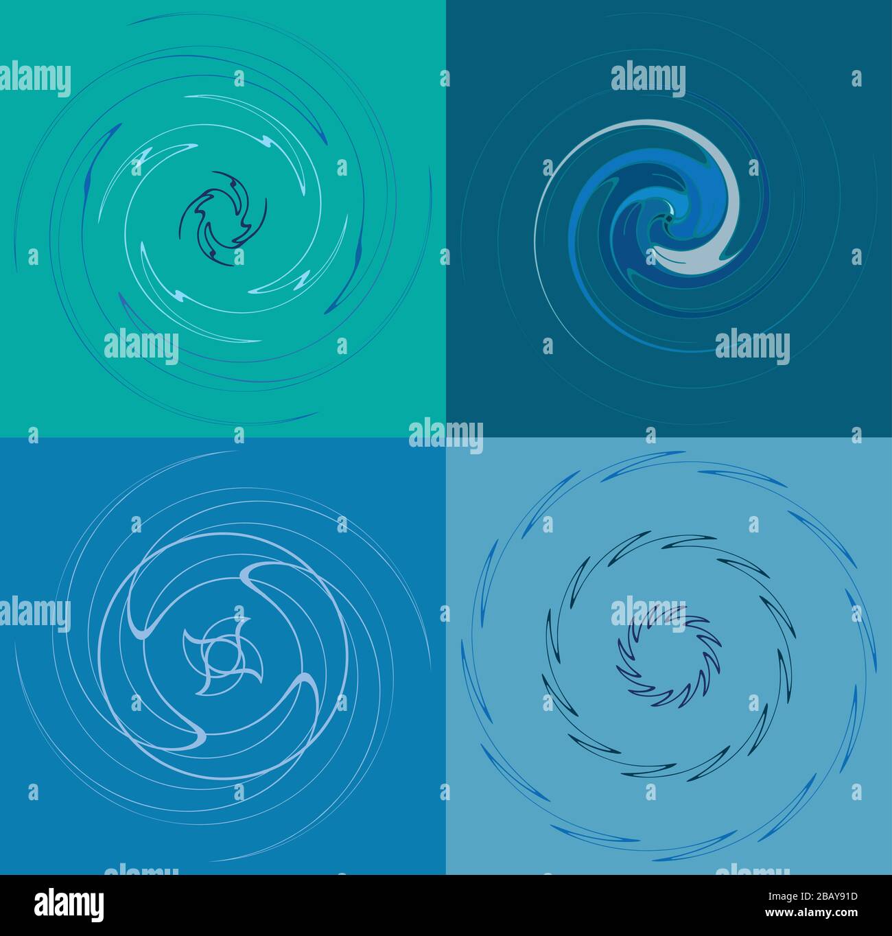 set of colorful, multicolor and monochrome cyclic, cycle concentric ...