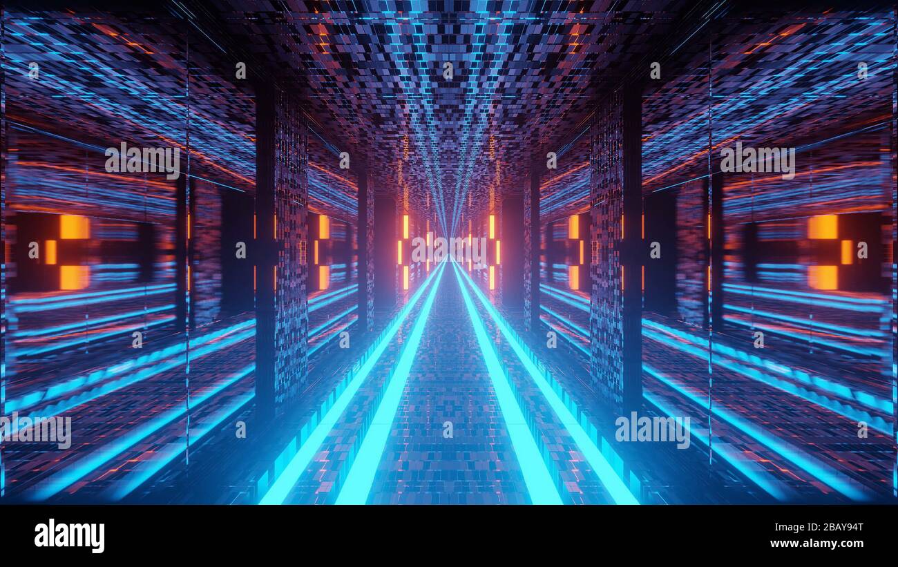 Futuristic tunnel corridor neon lights Stock Photo - Alamy