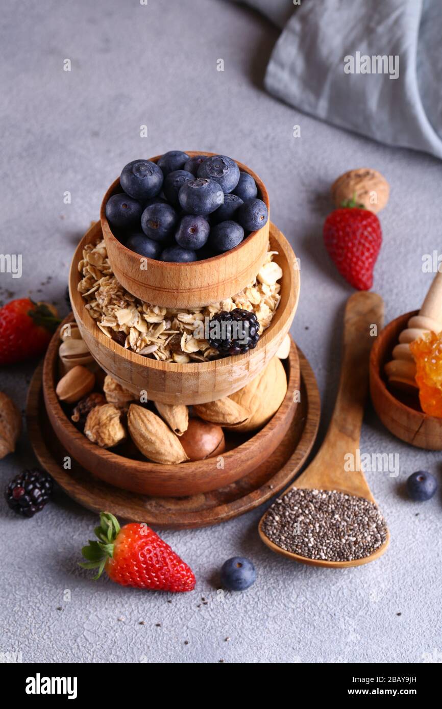 homemade granola with berries and nuts for healthy food Stock Photo - Alamy