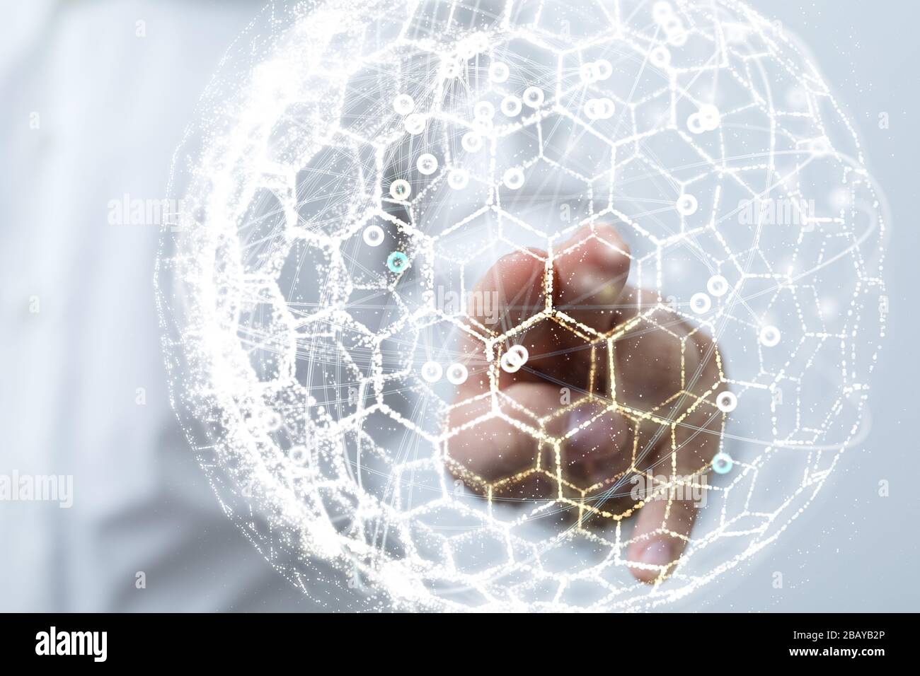 A hand touching map point, network connection, international meaning ...