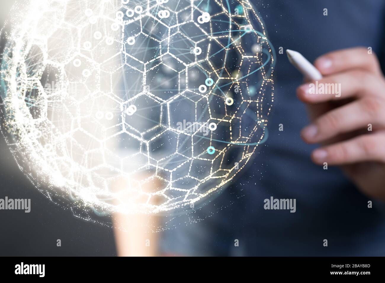 A hand touching map point, network connection, international meaning ...