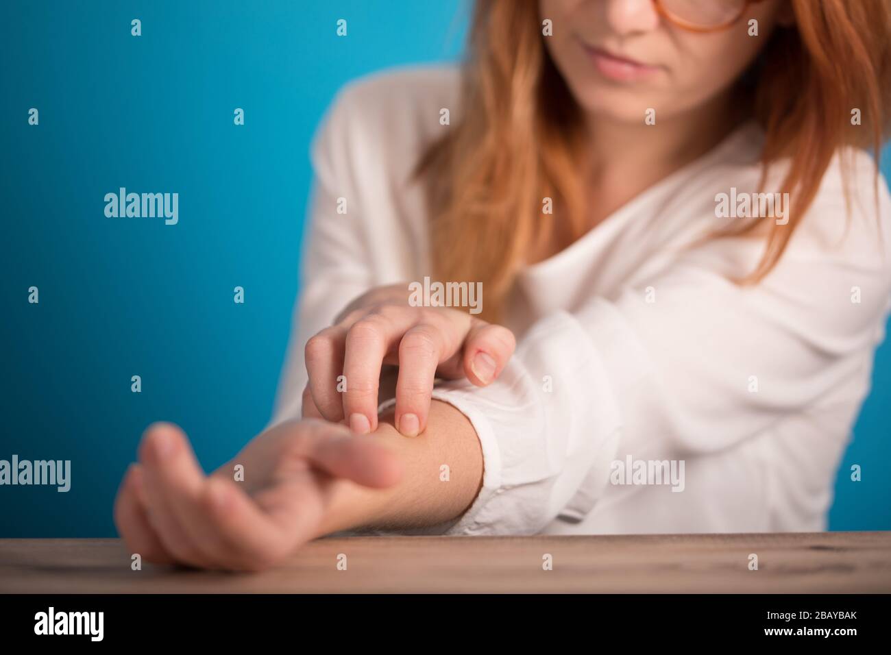 A girl scratch her body Stock Photo - Alamy