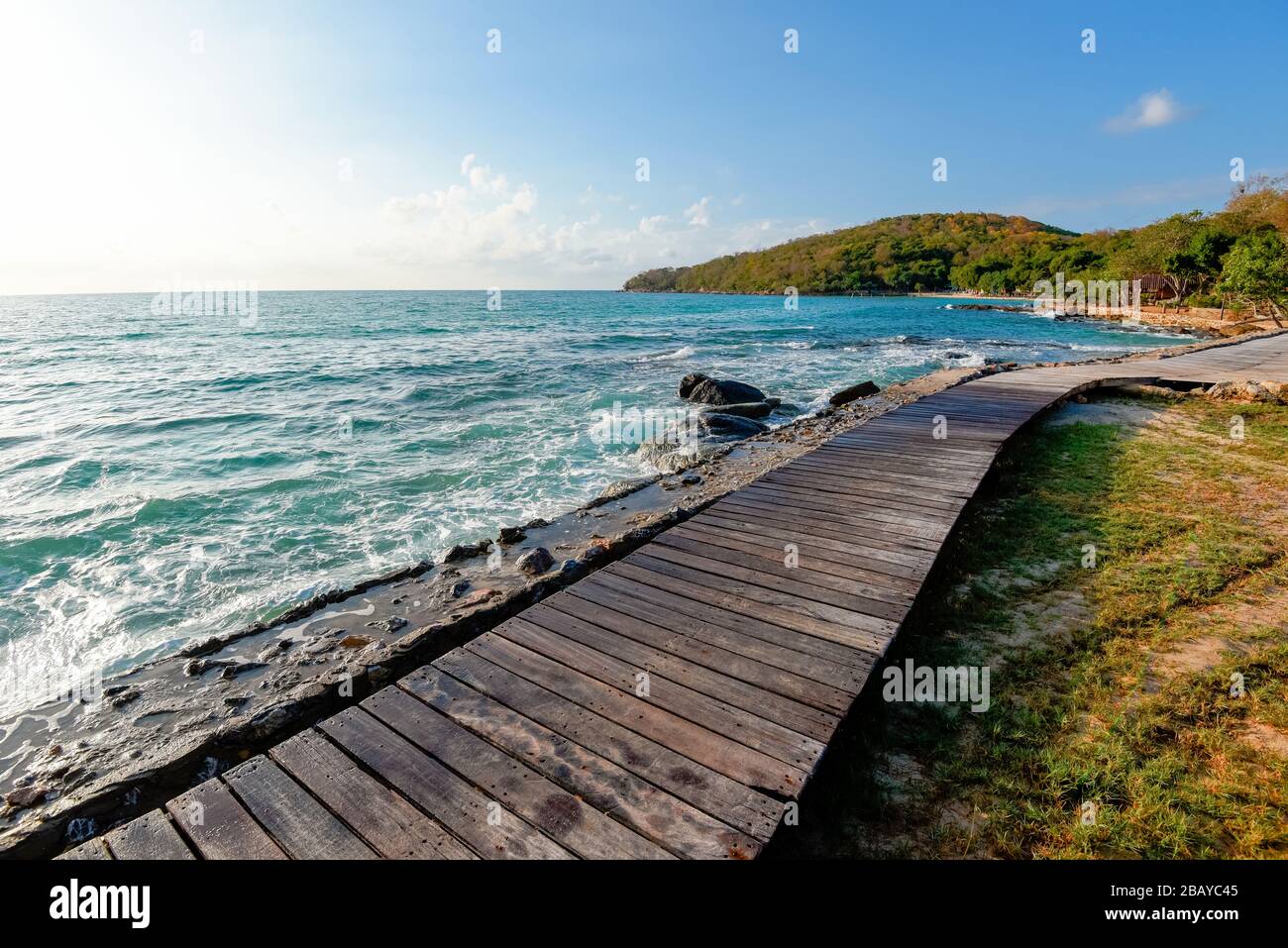 Wooden bridge balcony view seascape idyllic seashore silhouette ...