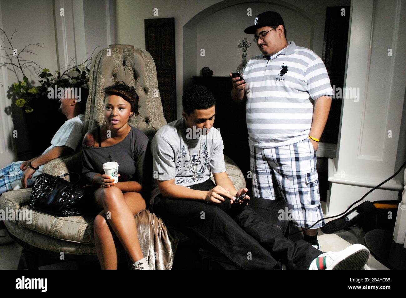 Actor and singer Quincy Brown behind the scenes on set of a music video ...