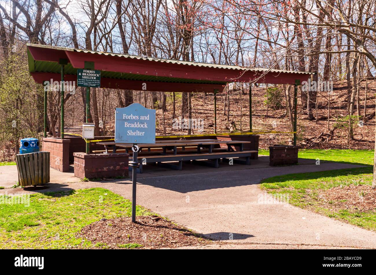 A picnic pavilion roped off to not be used with the Coronavirus ...