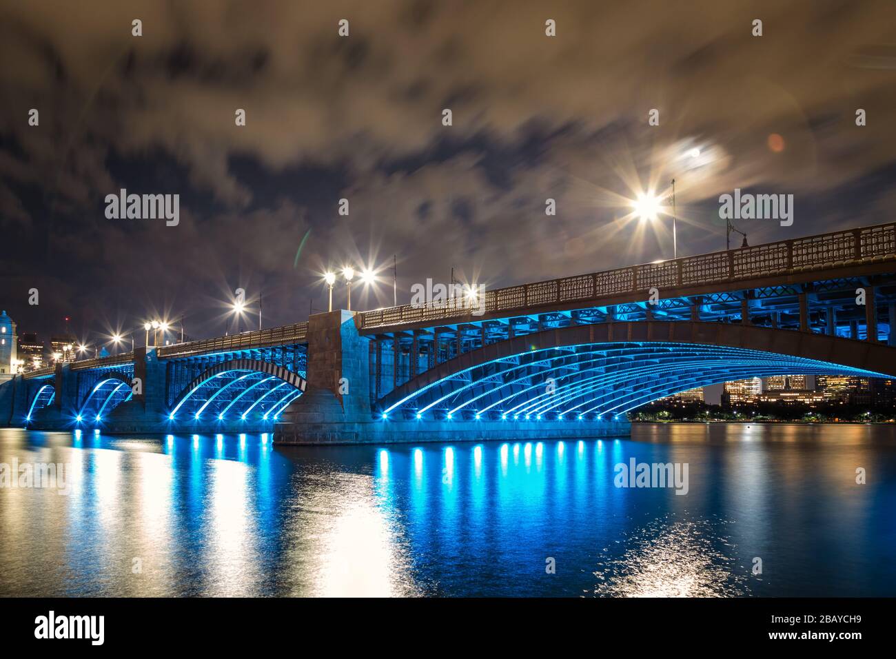 Long Fellow Bridge at Night in Boston Stock Photo - Alamy