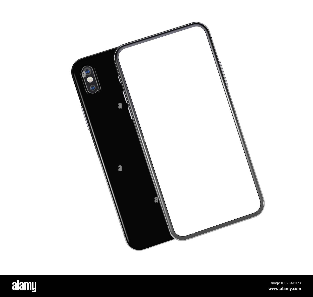 Front and back of a smartphone with a white screen behind a white ...