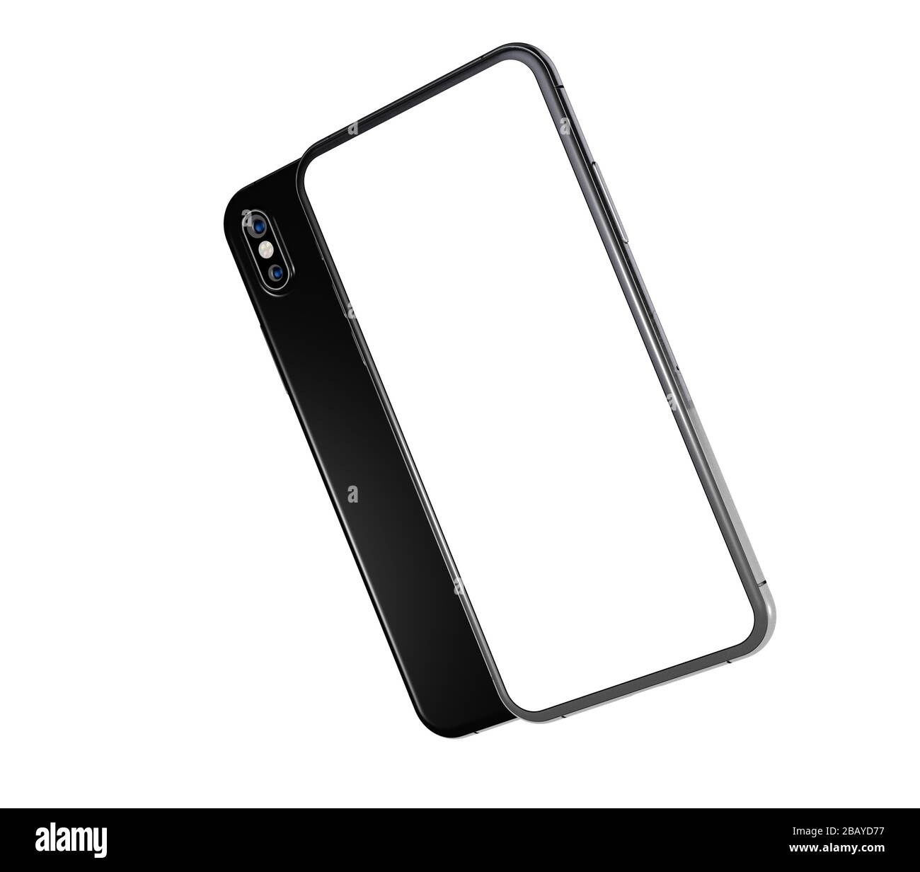 Front and back of a smartphone with a white screen behind a white ...