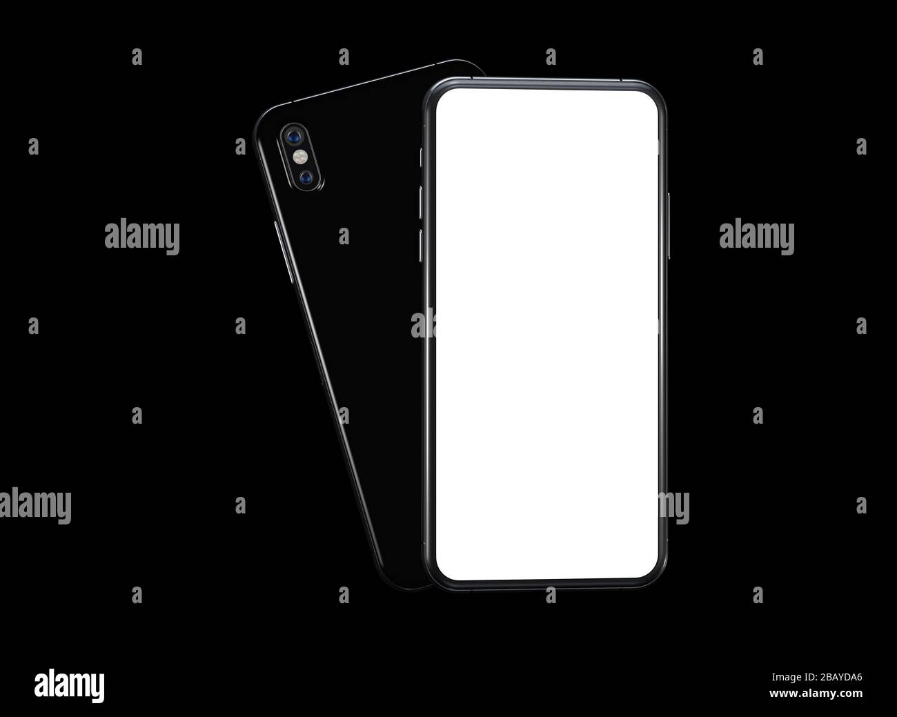 Front and back parts of a smartphone with a white screen on black ...