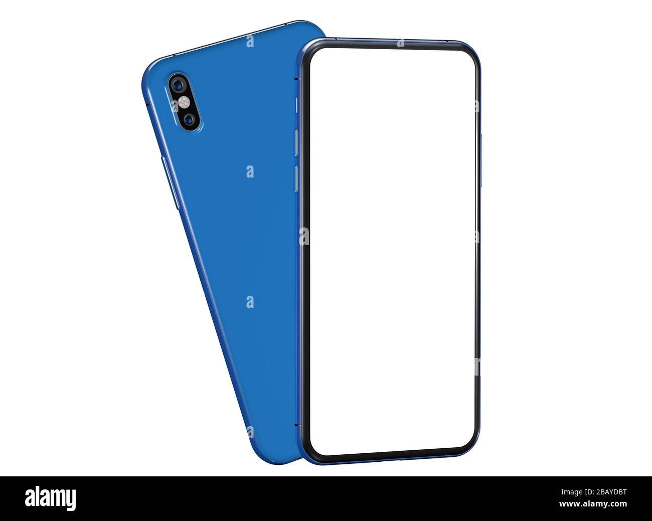 Front and back parts of a blue smartphone with a white screen Stock ...