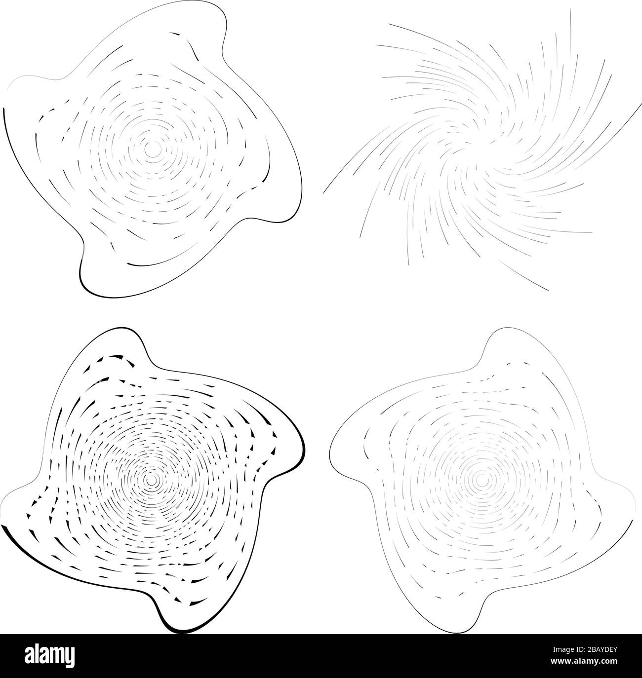 Set of black and white vortex, volute shapes. Twisted helix elements ...