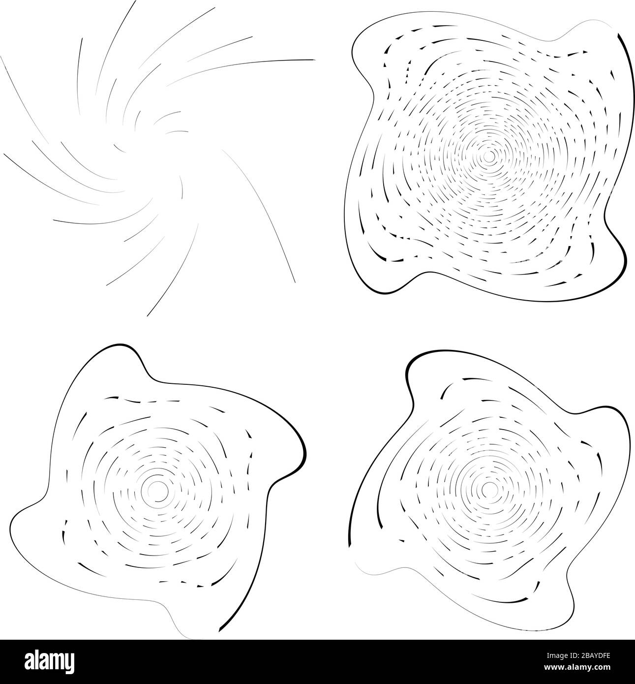 Set of black and white vortex, volute shapes. Twisted helix elements ...