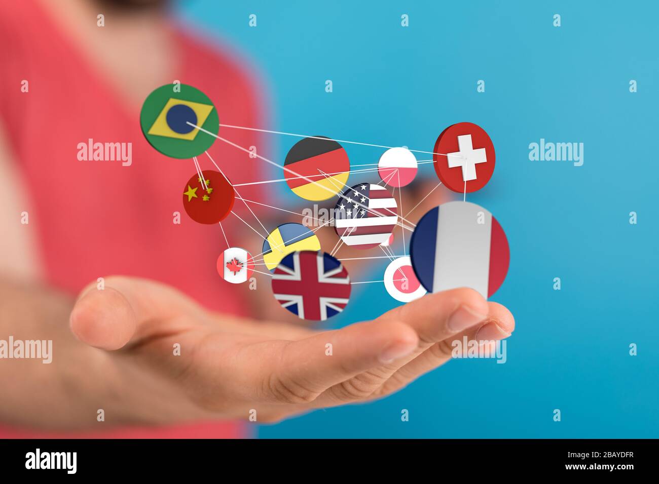 A Worldwide international communication concept: cloud of colorful ...