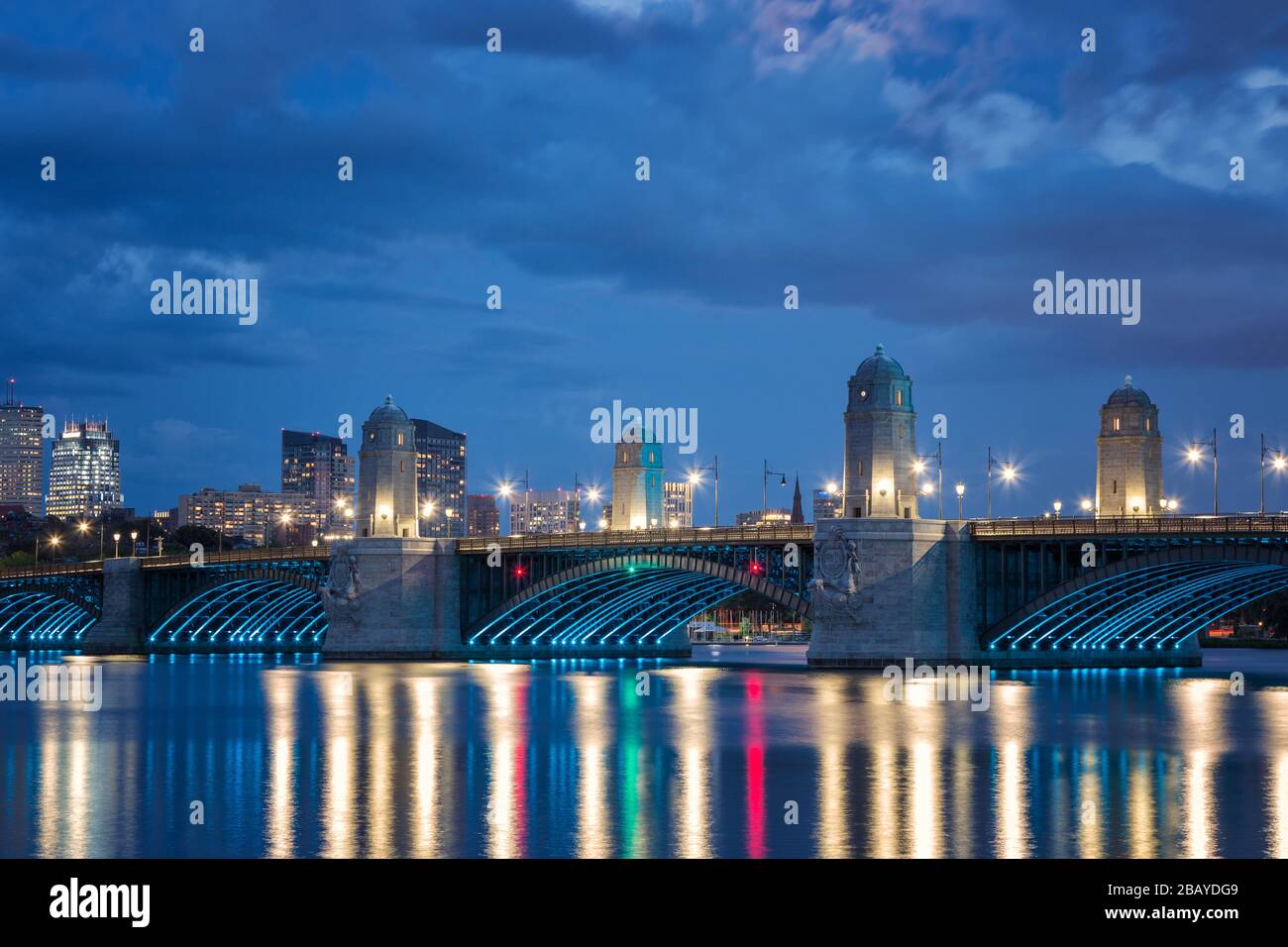 Long Fellow Bridge at Night in Boston Stock Photo - Alamy