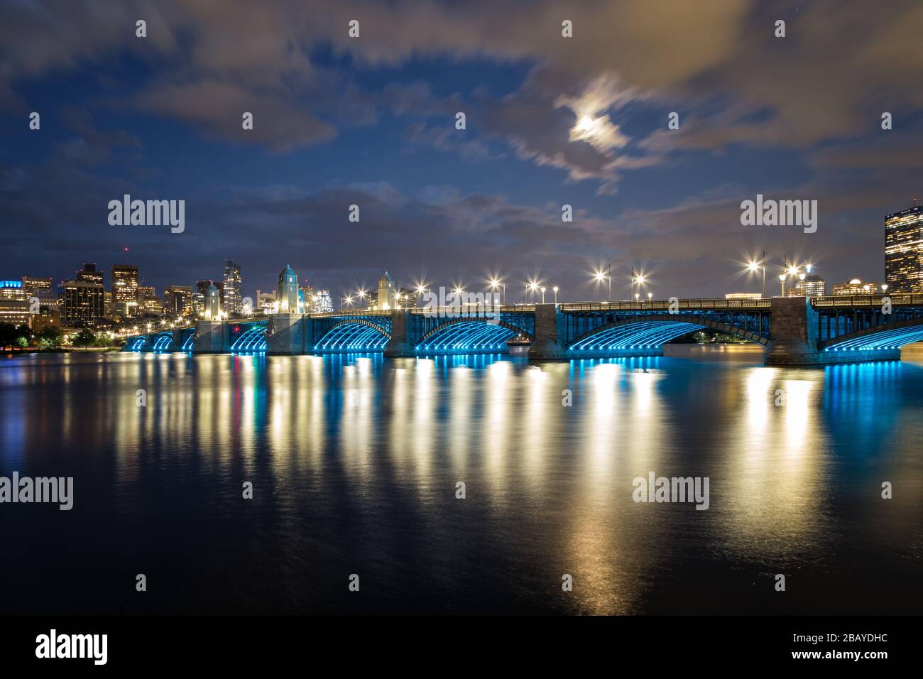 Long Fellow Bridge at Night in Boston Stock Photo - Alamy