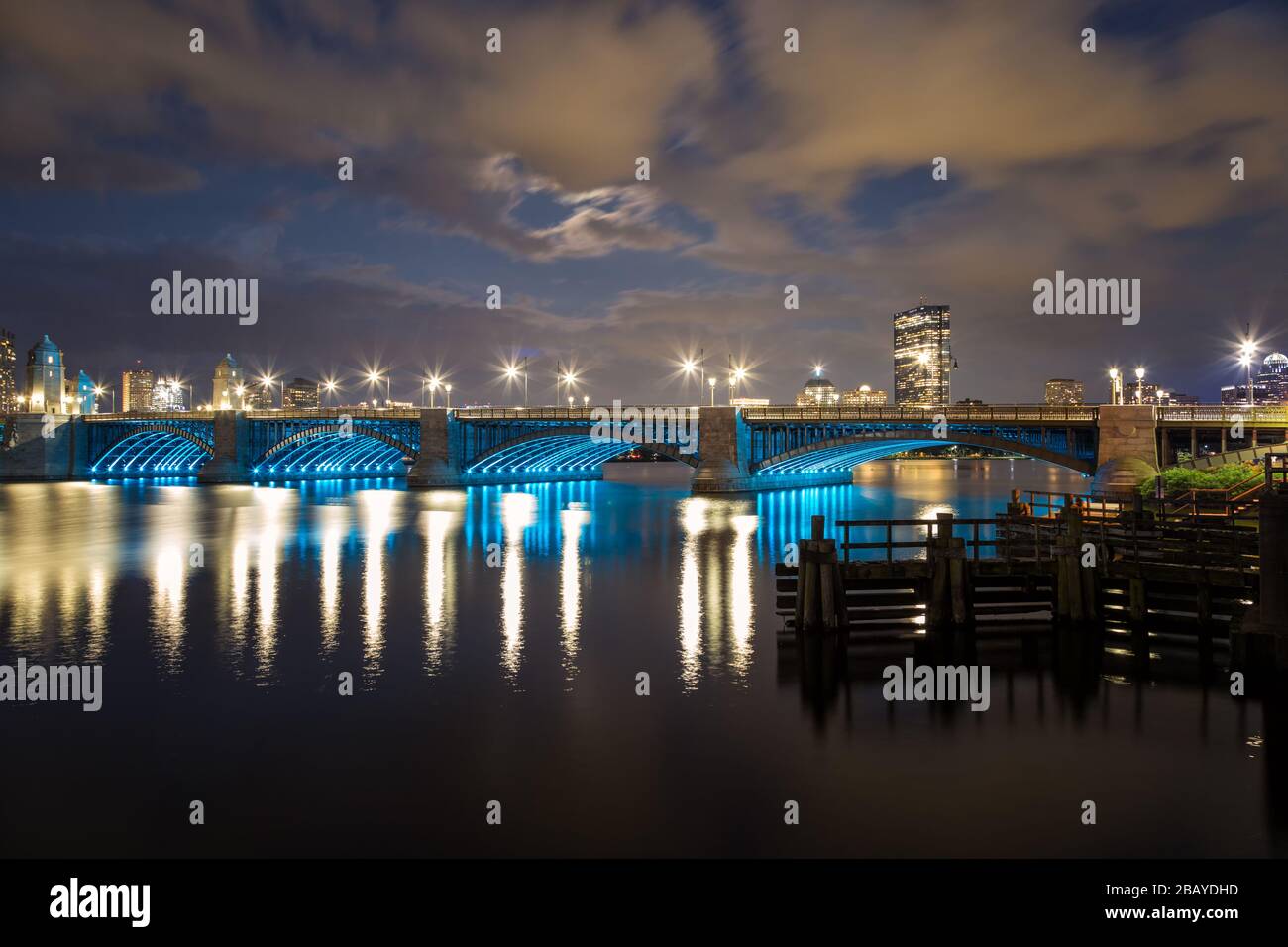 Long Fellow Bridge at Night in Boston Stock Photo - Alamy