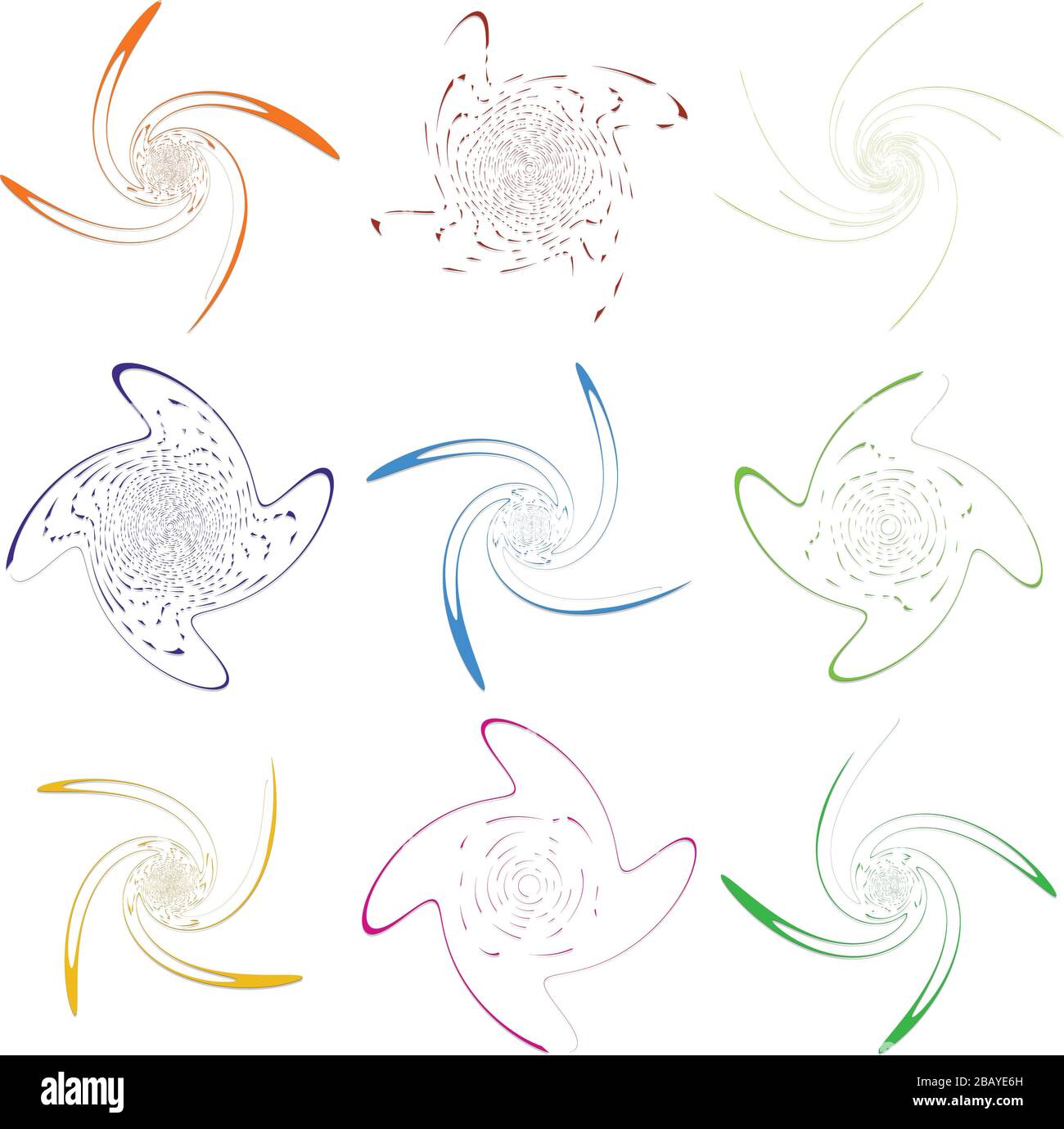 Set of single-colored,monochrome twirl, swirl. Shape with rotation ...