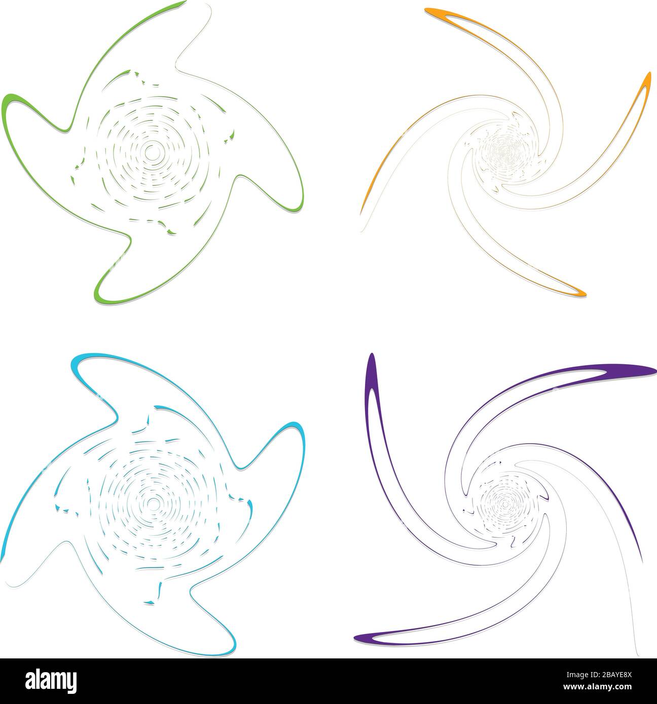Set of single-colored,monochrome twirl, swirl. Shape with rotation ...