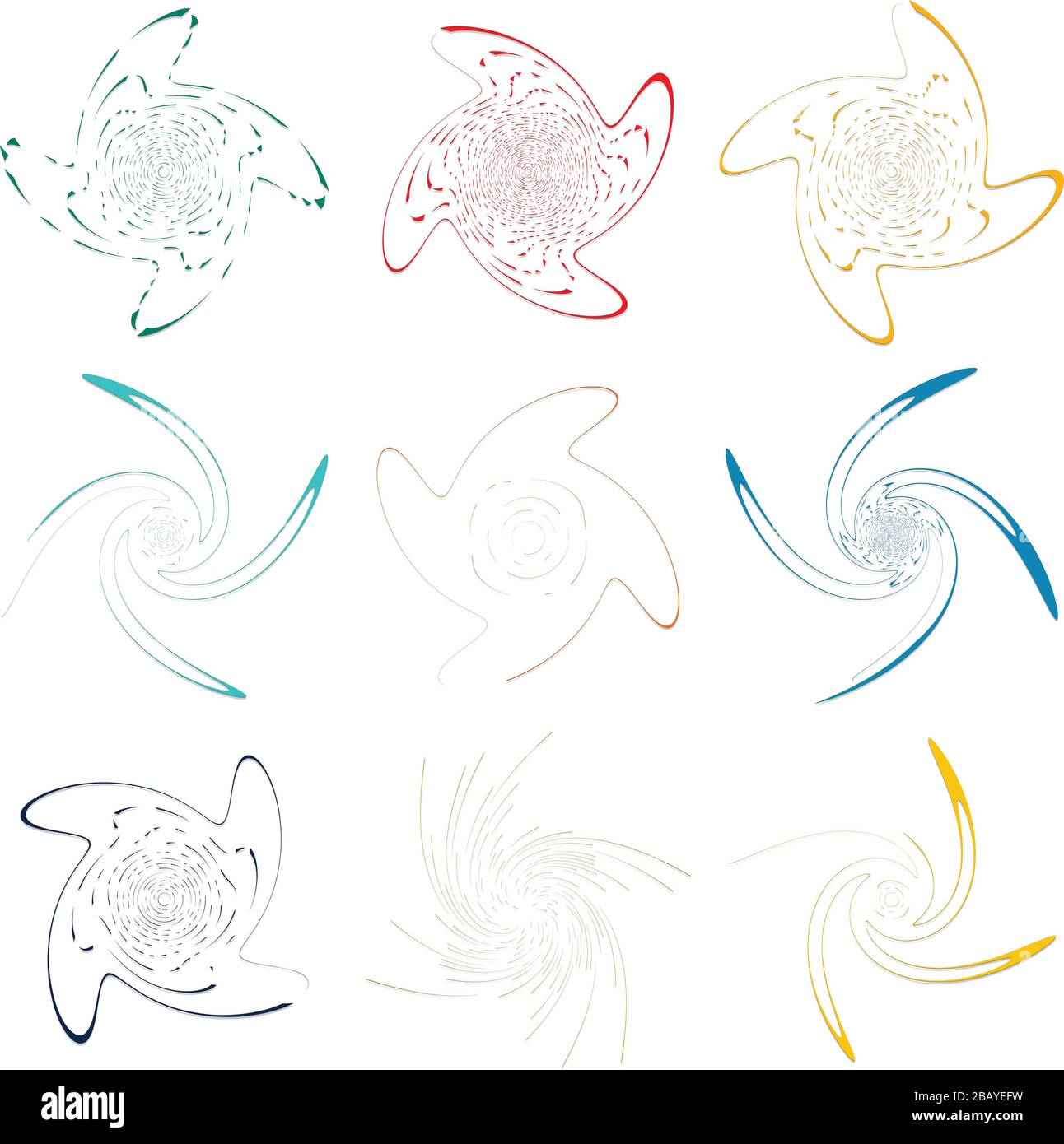 Set of single-colored,monochrome twirl, swirl. Shape with rotation ...