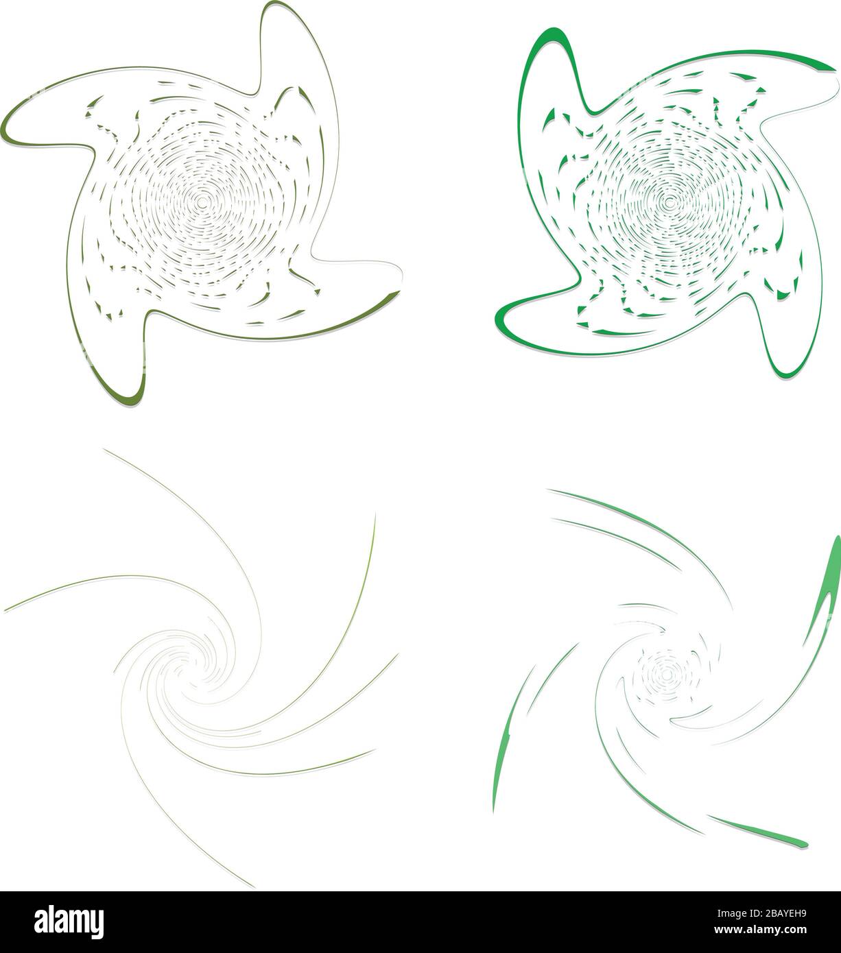 Set of single-colored,monochrome twirl, swirl. Shape with rotation ...