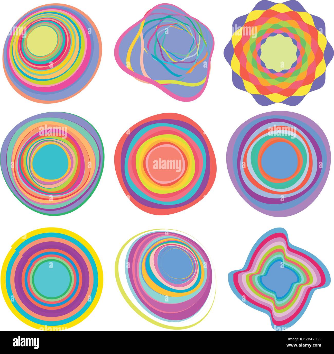 set of creamy, pastel smudged, smeared colorful, multi-color concentric ...