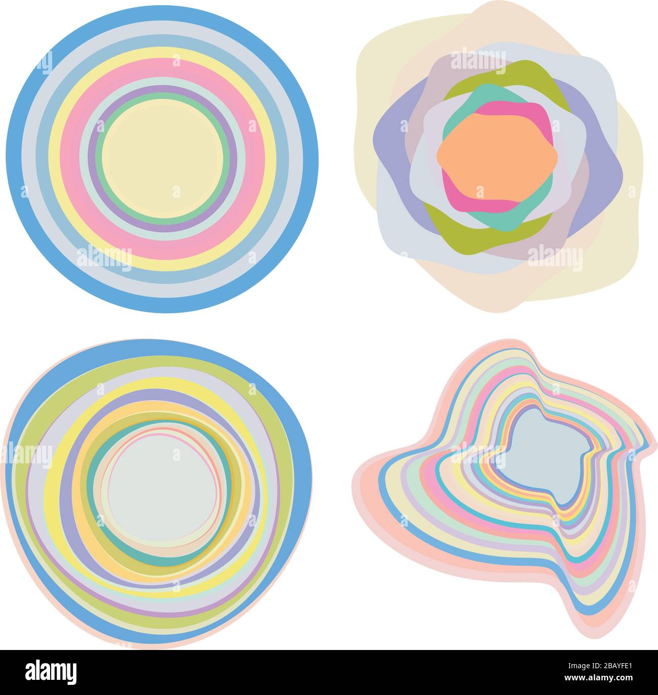 set of creamy, pastel smudged, smeared colorful, multi-color concentric ...