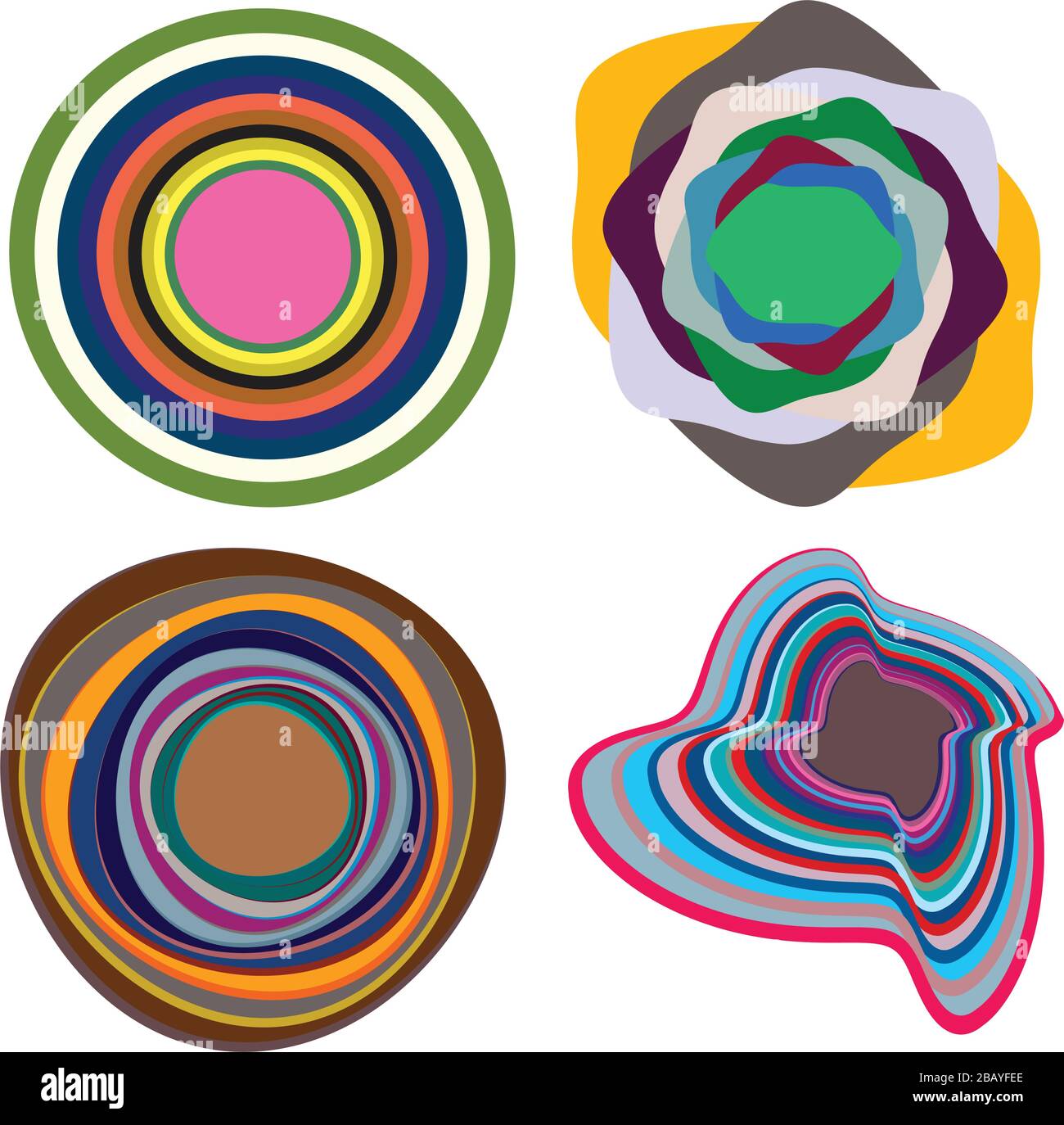Set of mottled, multi color and colorful spiral, swirl, twirl shapes ...