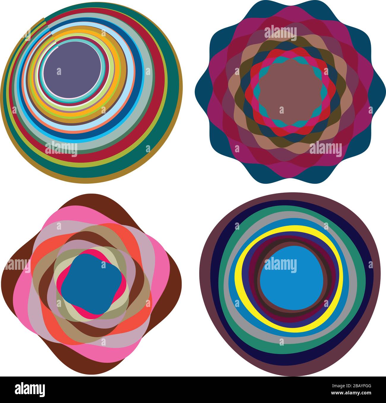 Set of mottled, multi color and colorful spiral, swirl, twirl shapes ...