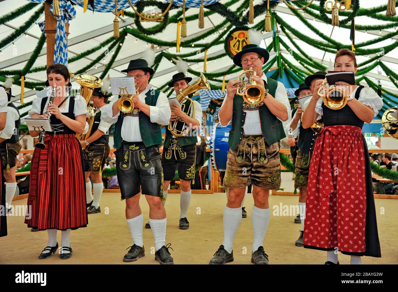 Musicians of a Bavarian brass band in traditional traditional ...