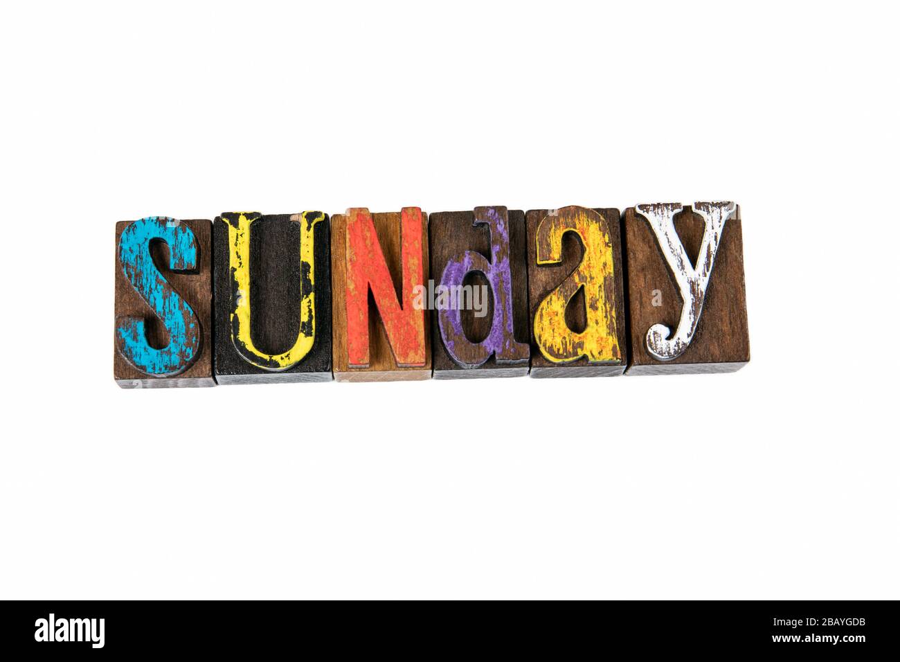 Sunday. Invitation, Holidays and Weekends concept. Colored wooden ...