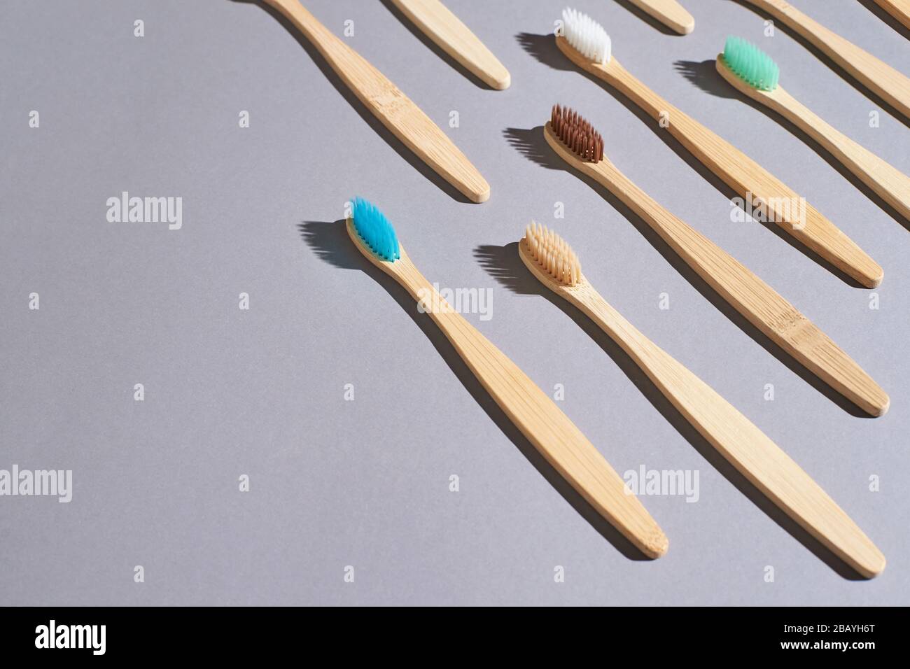 Set of bamboo toothbrushes. Different color Stock Photo - Alamy