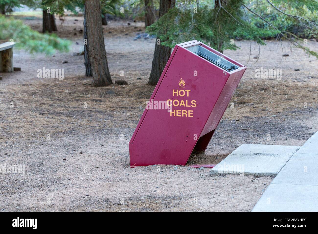 Hot coal disposal bin in a shaded day use area at lake tahoe Stock ...