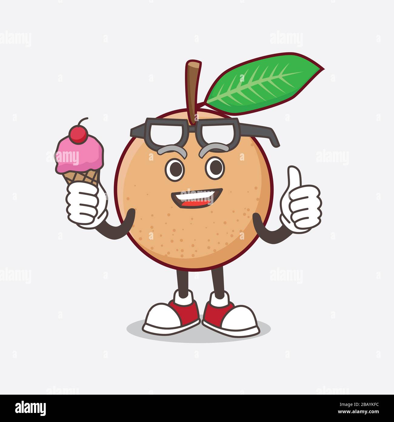 An illustration of Longan Fruit cartoon mascot character eating an ice ...
