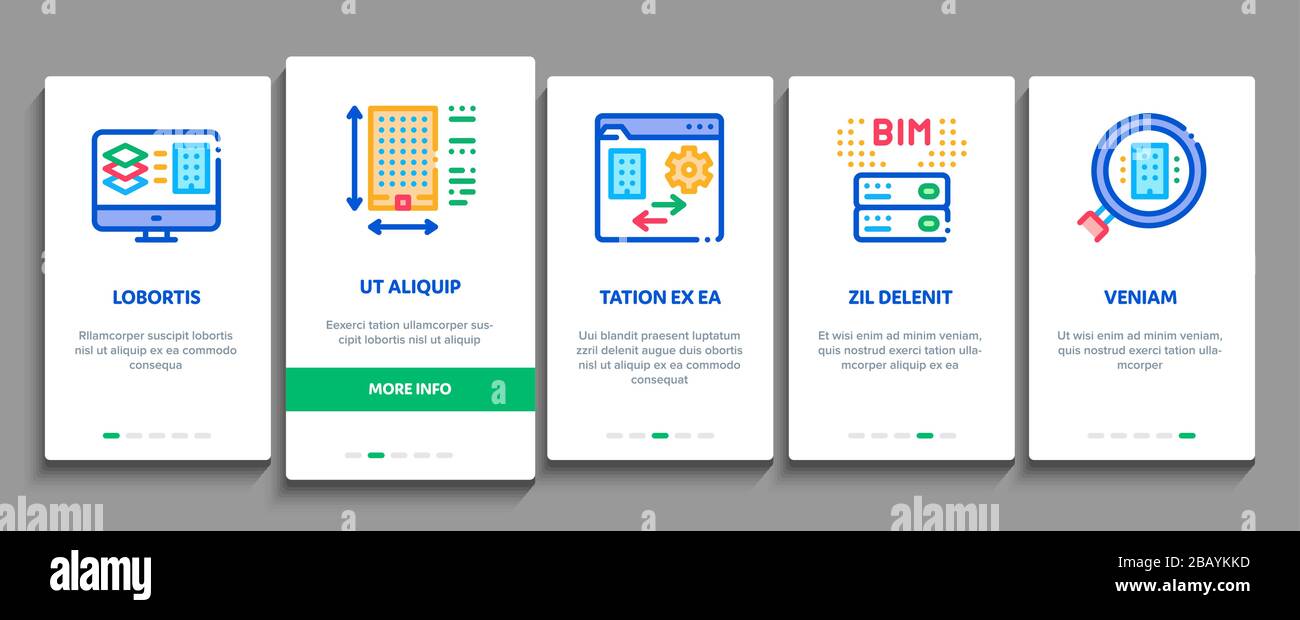 Bim Building Information Modeling Onboarding Elements Icons Set Vector ...