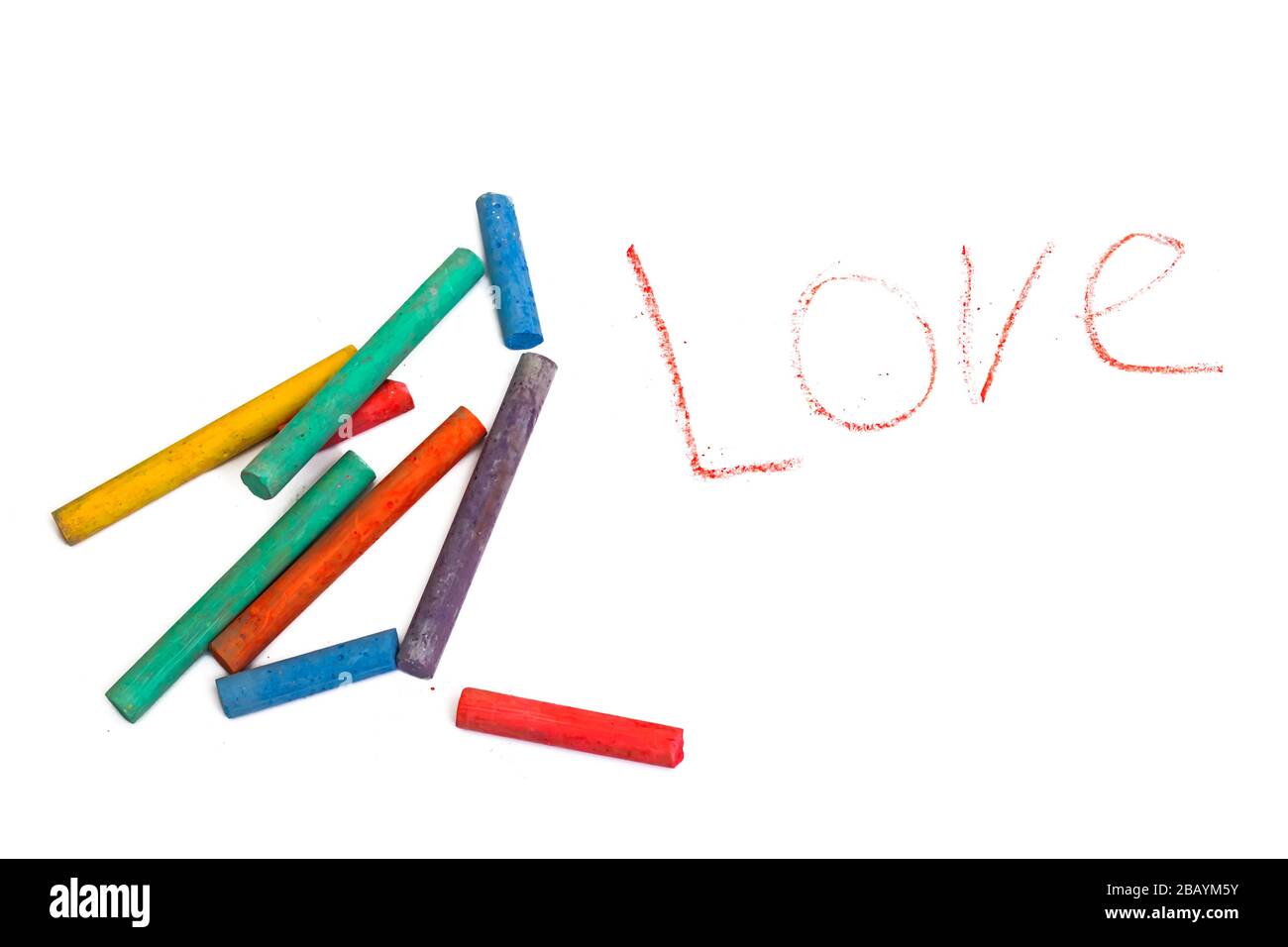 Colored crayons and word love isolated on white background Stock Photo ...