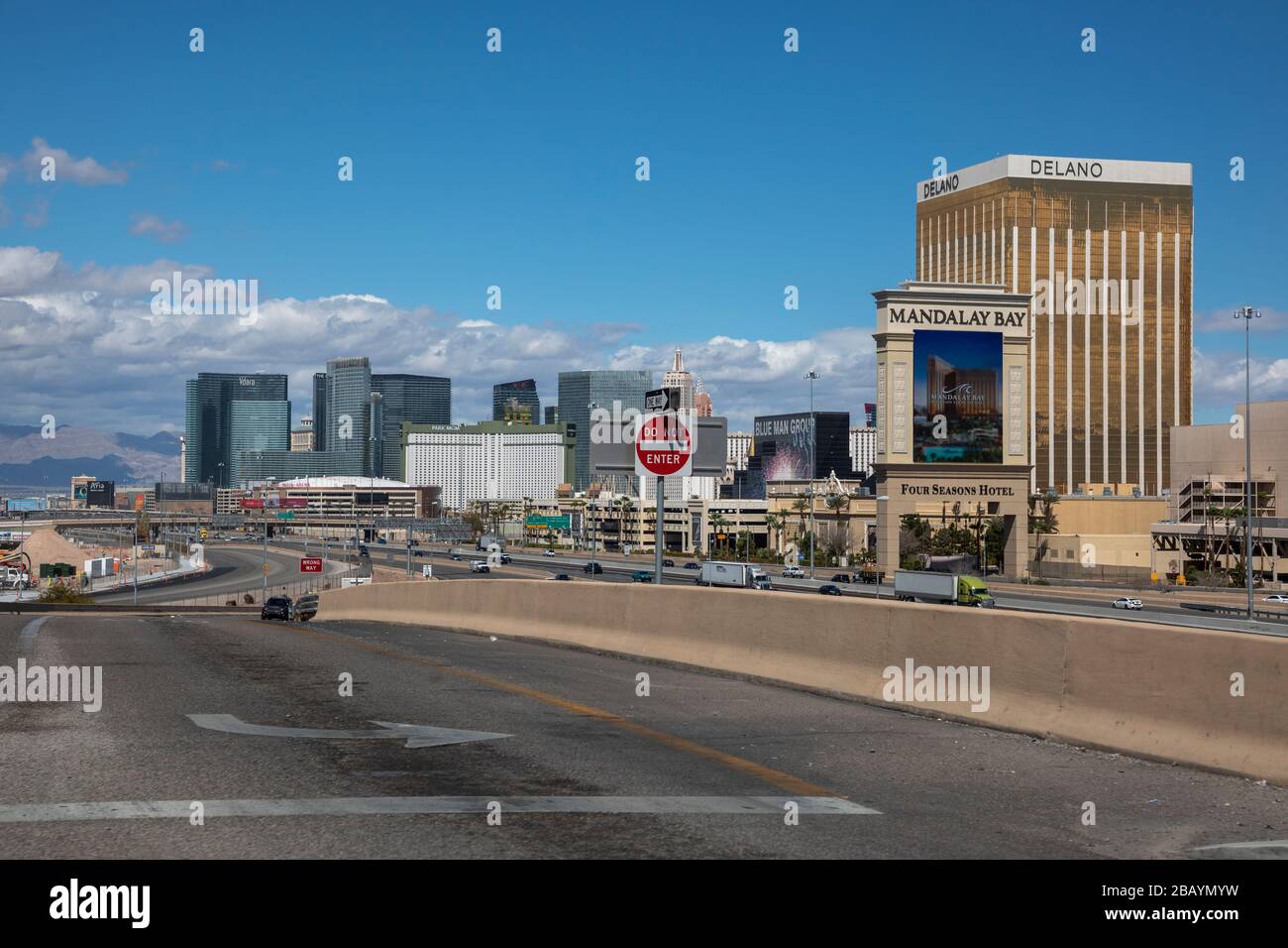 General view of light traffic on Interstate 15 amid the global ...