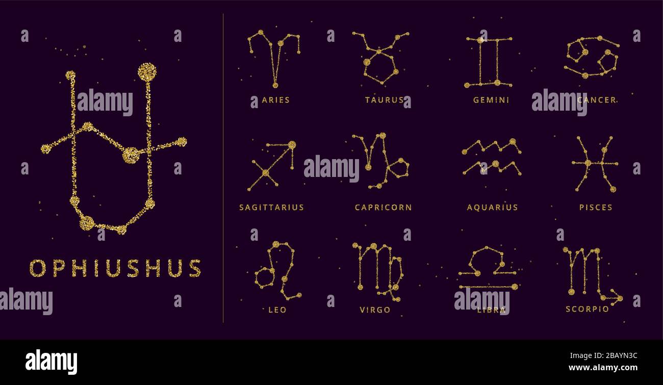 Vector golden and glitter horoscope signs and constellation. Zodiac ...