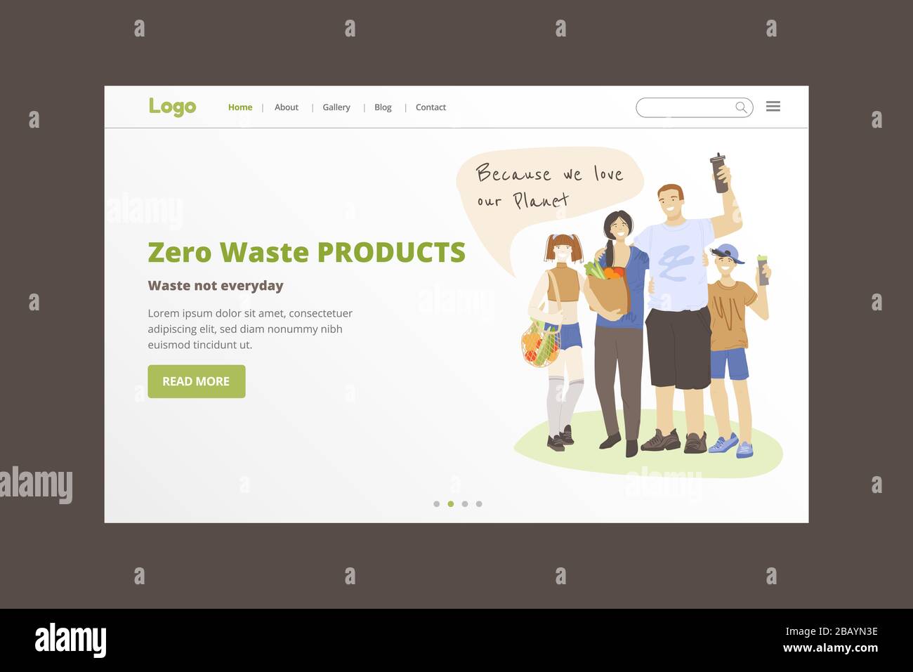 Happy family of man, woman and two kids holding zero waste products in ...