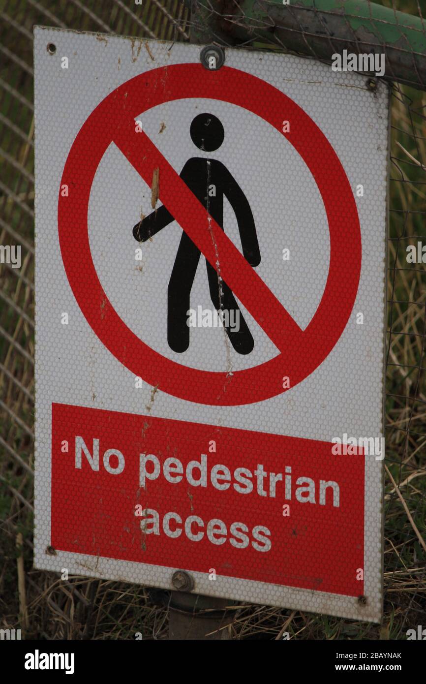 No pedestrian access, warning signpost, red, red warning sign, red ...
