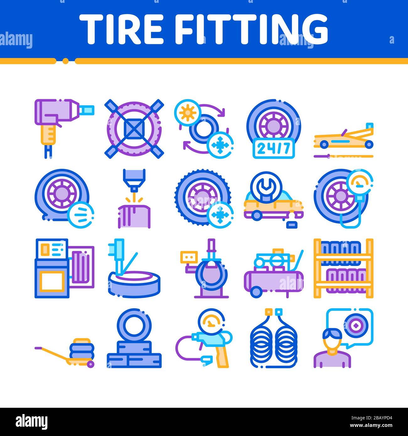 Tire Fitting Service Collection Icons Set Vector Stock Vector Image ...