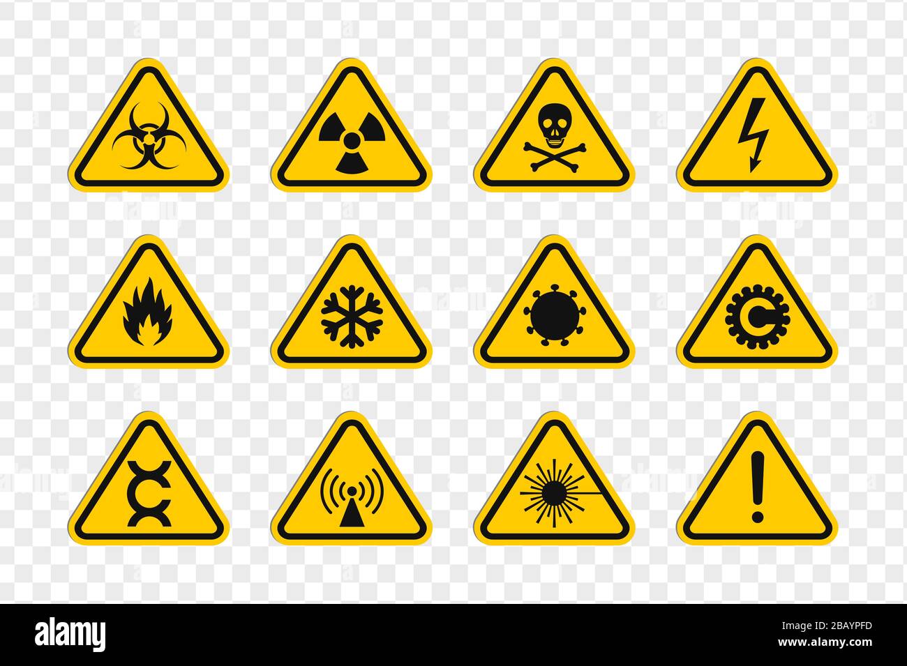 Rounded triangular signs of a hazard warnings. Triangular signs with ...