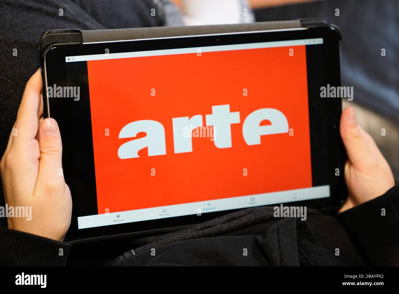 Bordeaux , Aquitaine / France - 03 15 2020 : arte logo sign on screen ...
